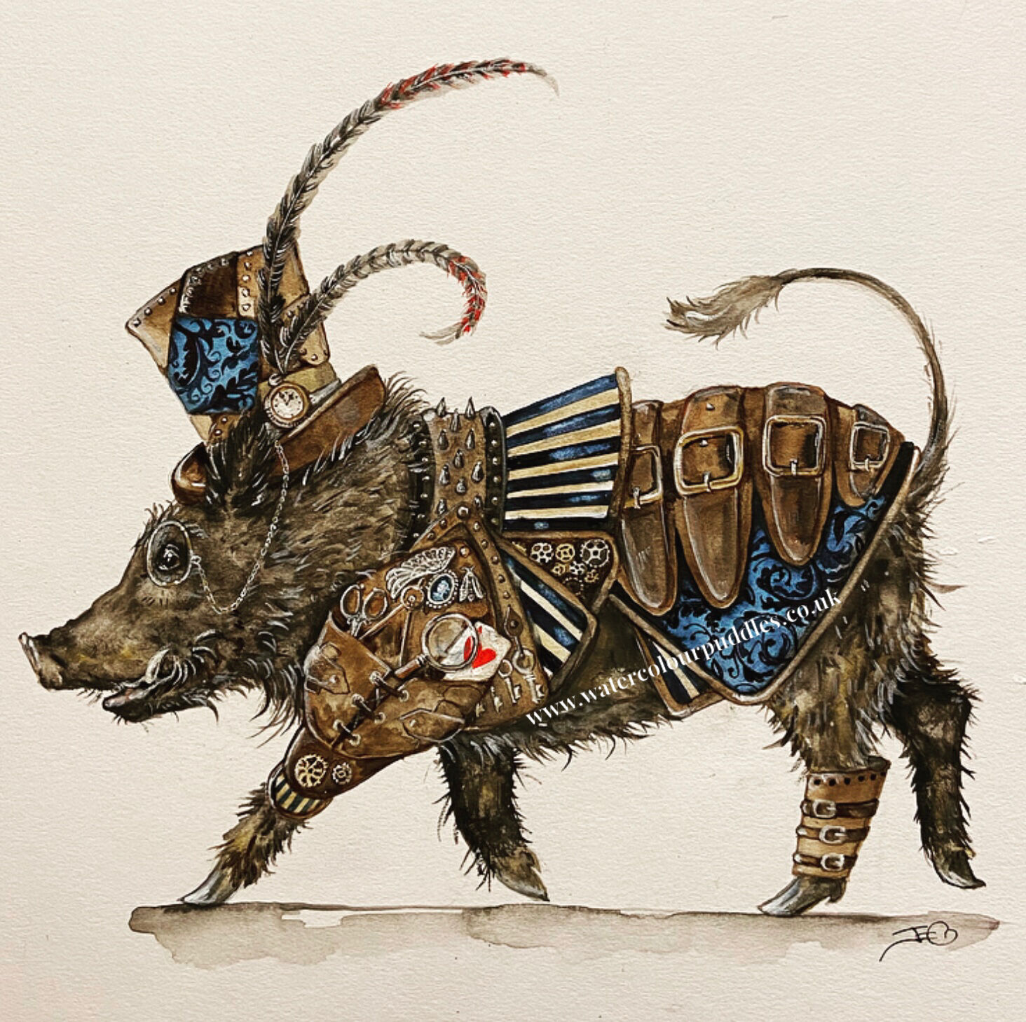 Watercolour Puddles: Isambard Hogwart, steampunk boar, Limited Edition ...