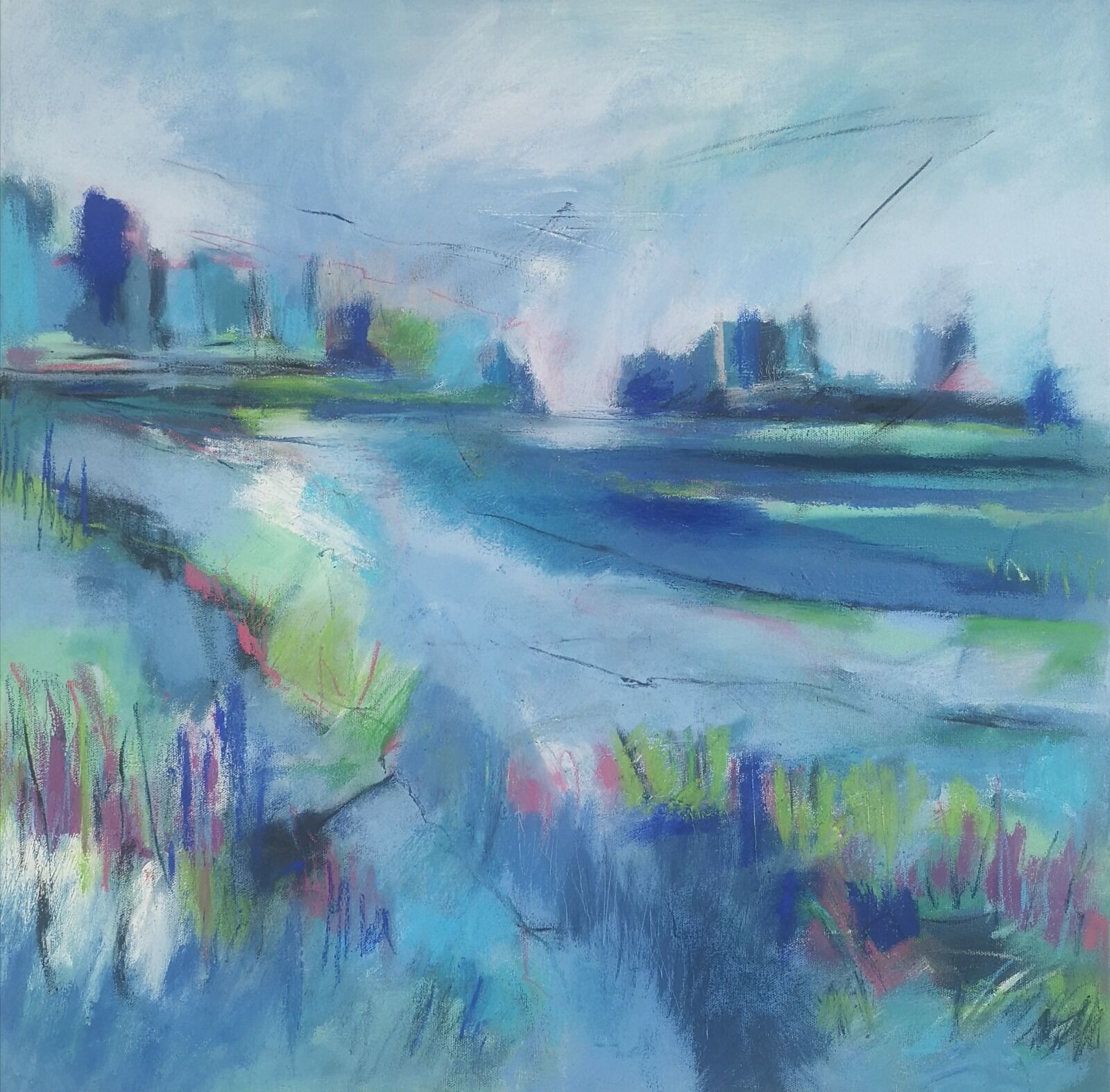 Shimmering Light 60x60cm framed. Oil paint, pastel and charcoal on ...